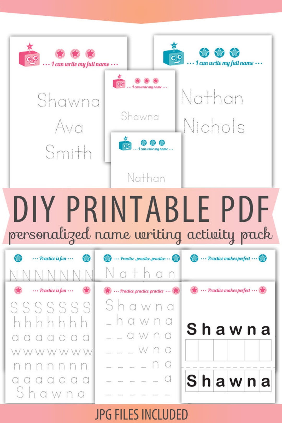 Personalized Custom Name Handwriting Practice Activity Worksheet Pink ...