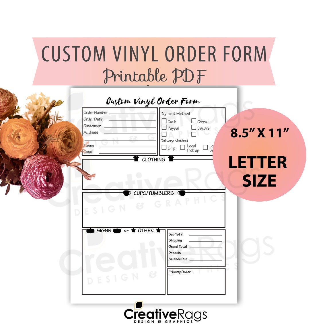 Vinyl Decals Order Form PDF JPG Sheet Letter Size Forms Blank - Etsy