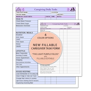 Caregiver Daily Tasks Form: Fillable Printable PDF (letter Size) - Etsy