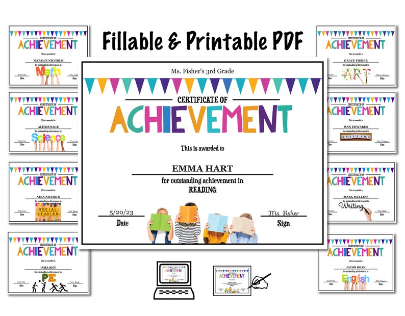 Fillable Printable PDF Math Award Science Reading Kids - Etsy
