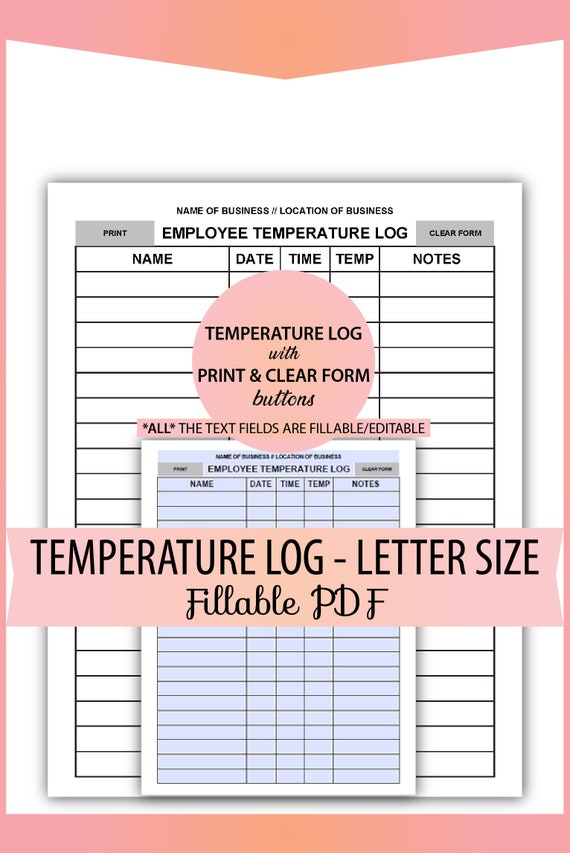 Temperature Screening Log Form Fillable/editable Text Only PDF | Etsy