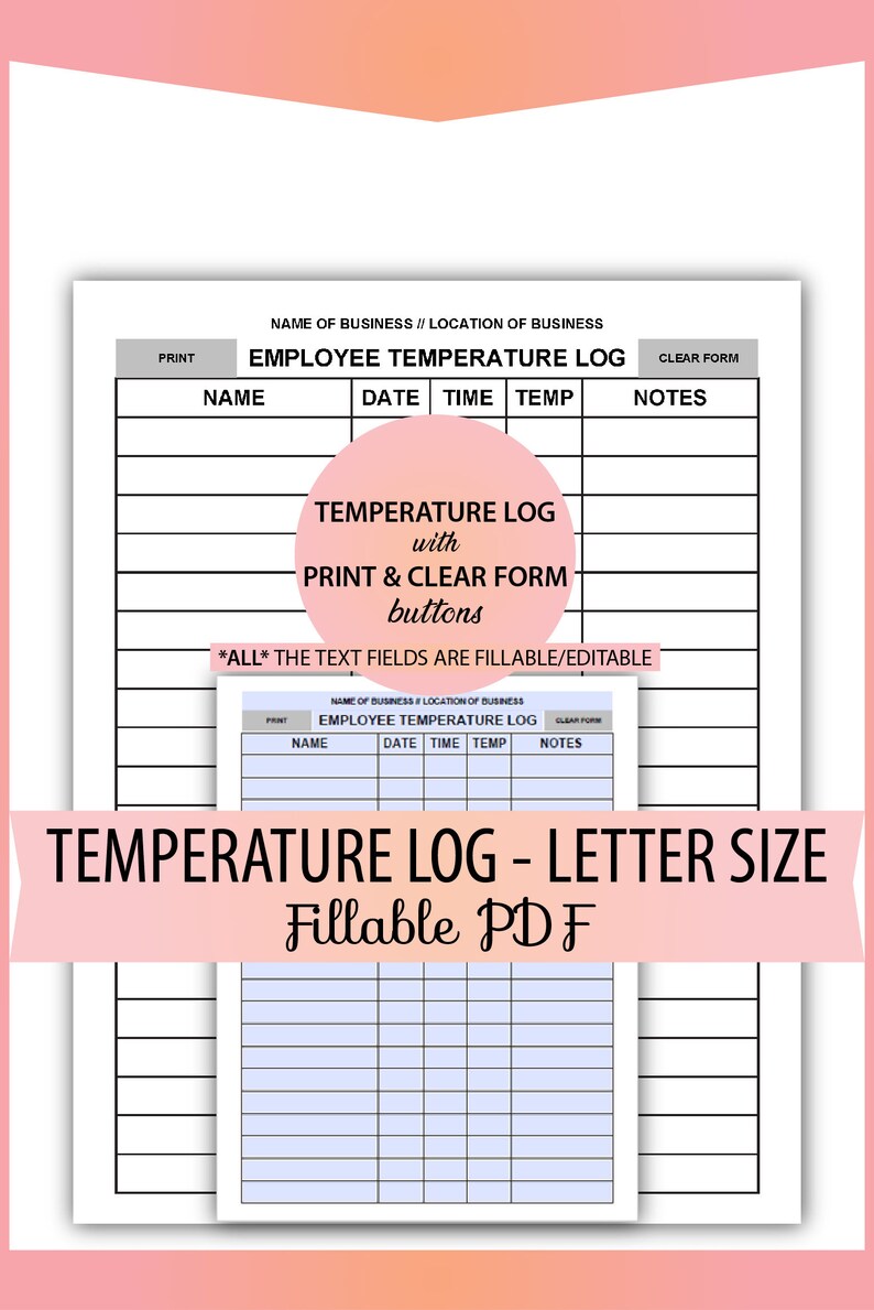 Temperature Screening Log Form Fillable/editable Text Only PDF - Etsy