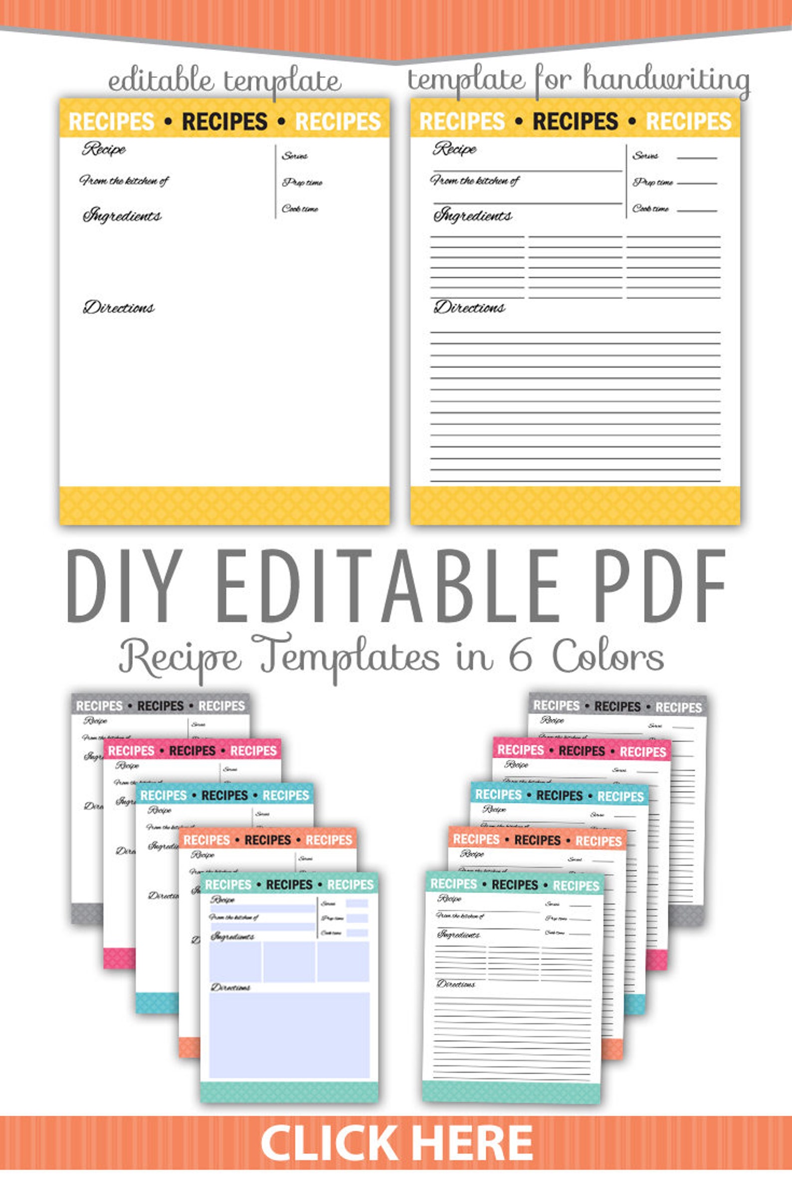 6 Colors Editable PDF Kitchen Recipe Template Form Letter Size | Etsy