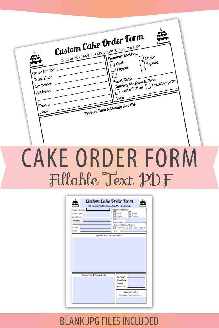 Fillable/editable Text Only Custom Cake Order Form PDF Letter Size Form ...