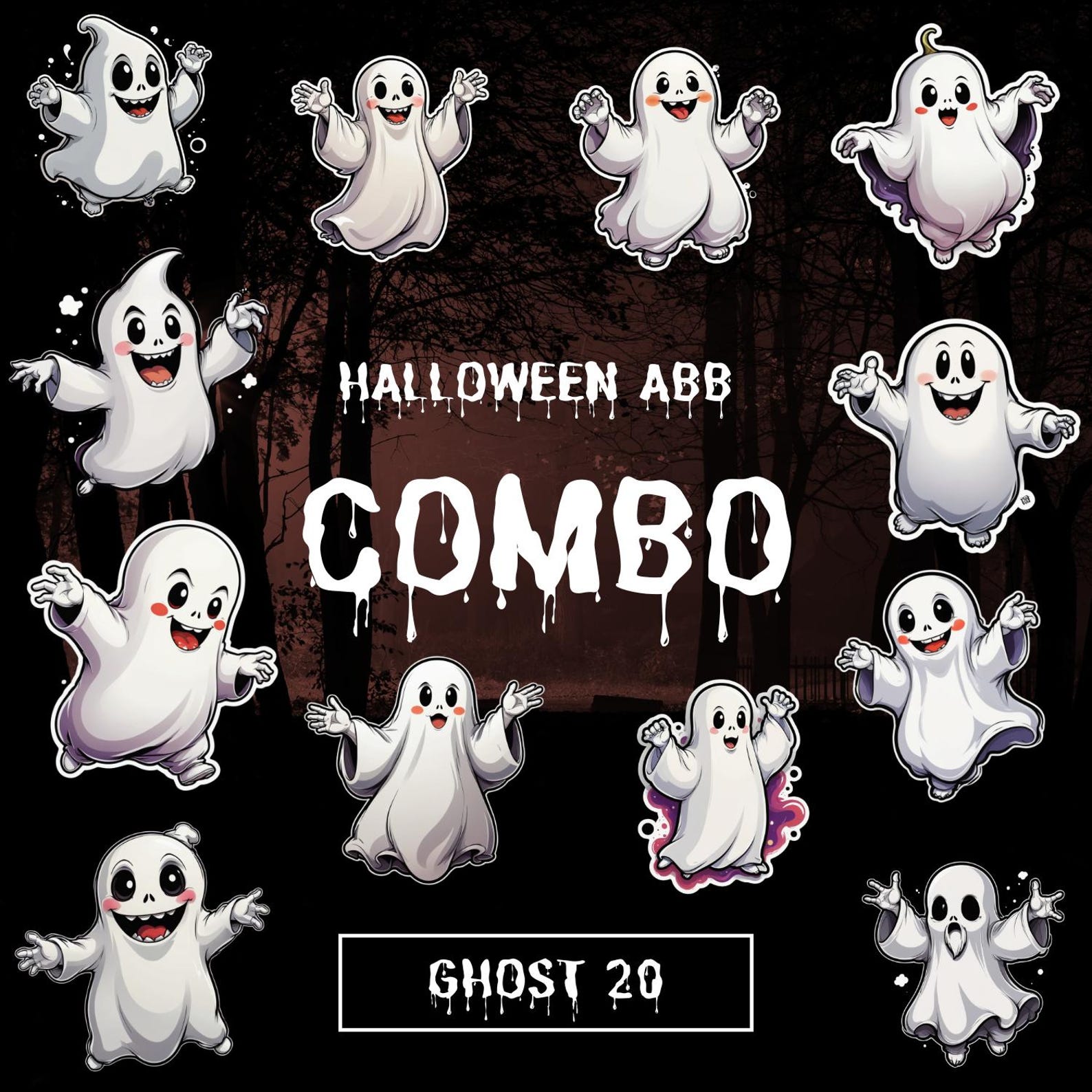Spooky Kawaii Ghost PNG Clipart Cute Halloween Ghost Illustrations for ...
