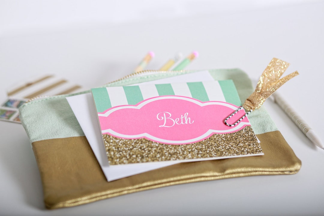 Personalized Note Card Set for Women Gold Glitter Stationery - Etsy