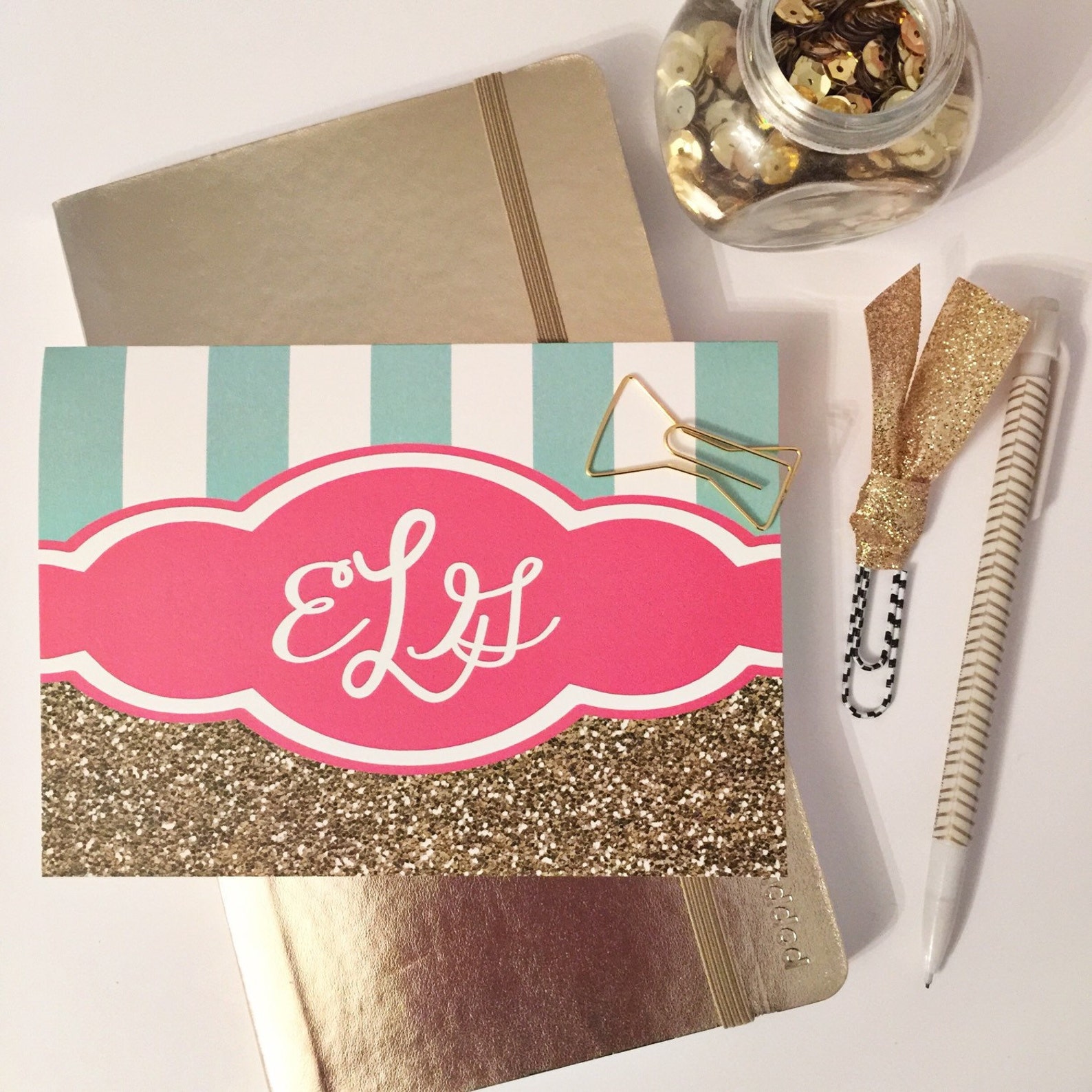 Personalized Note Card Set for Women Gold Glitter Stationery | Etsy