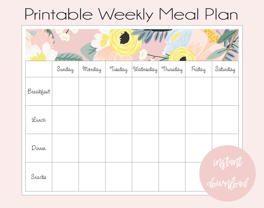 Printable Weekly Meal Plan, Printable Weekly Menu, Menu Planner ...