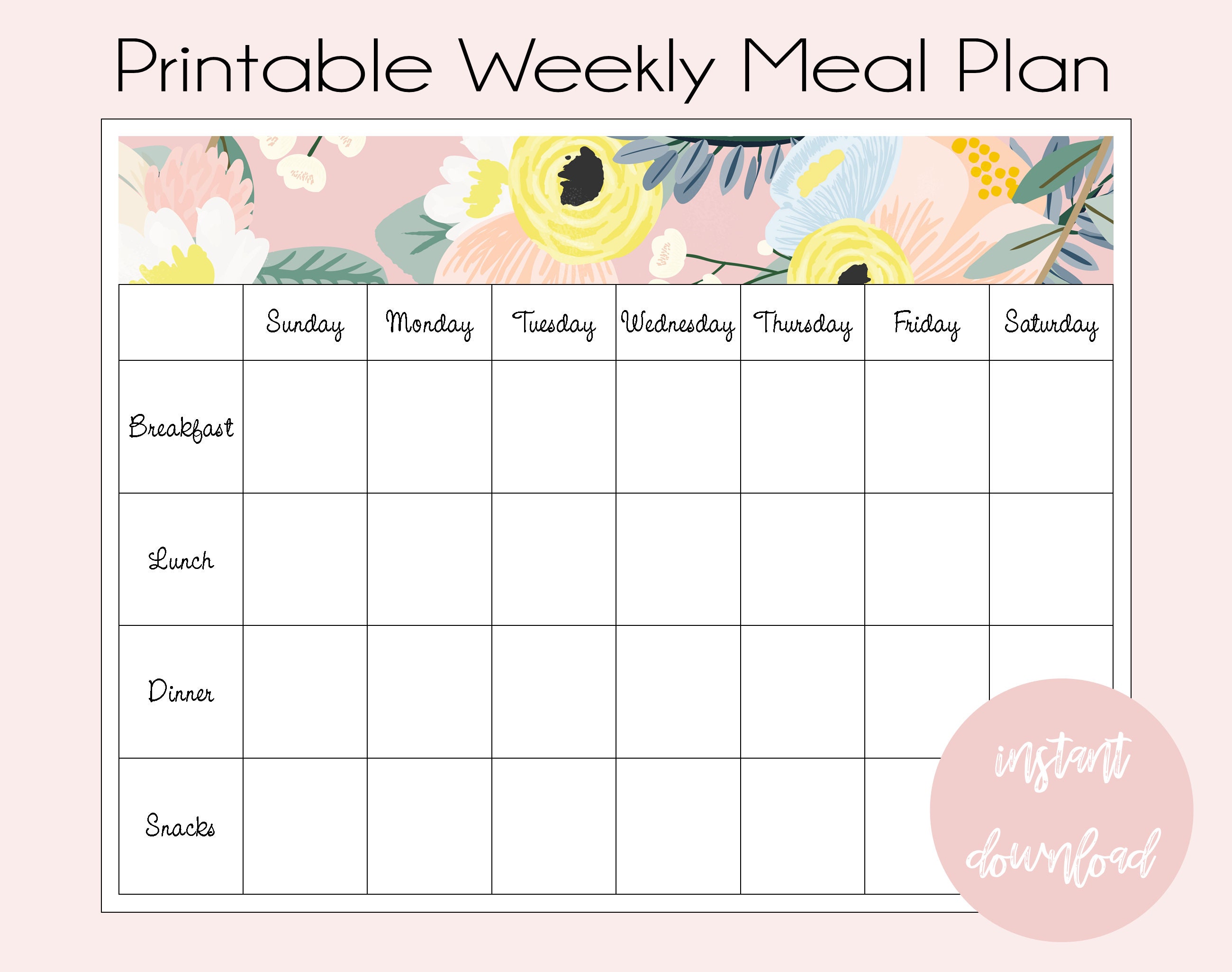 Printable Weekly Meal Plan, Printable Weekly Menu, Menu Planner ...