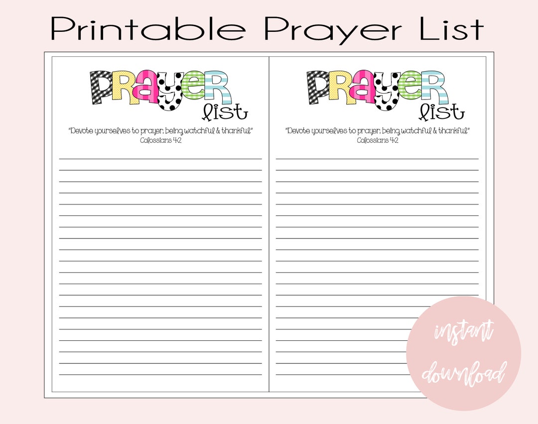 PRINTABLE Prayer List, Digital Planner Insert, Bible Journaling Prayer ...