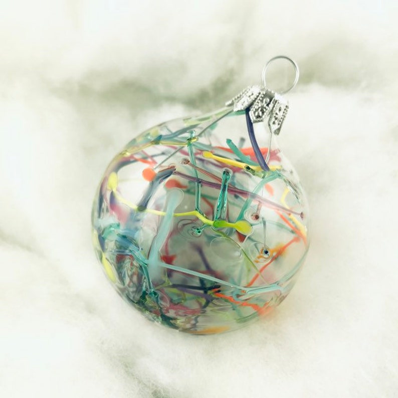 Blown Glass Ornament in Multicolor Funky Design. Handblown | Etsy