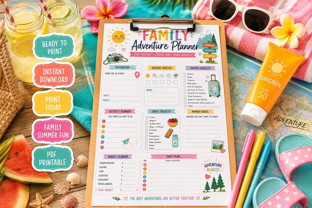 Family Adventure Planner Printable | Travel Planner for Kids & Families ...