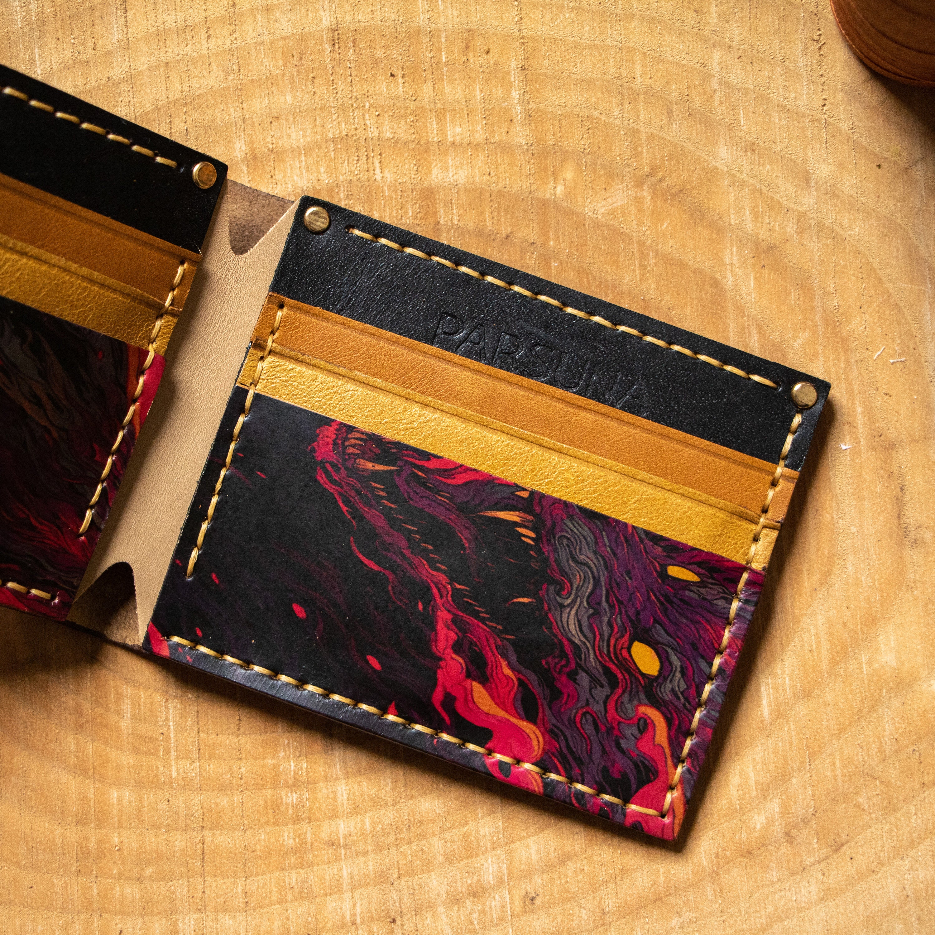 Flame Wolf Handmade Leather Wallet, Father's Day Gift, Bifold Wallet ...