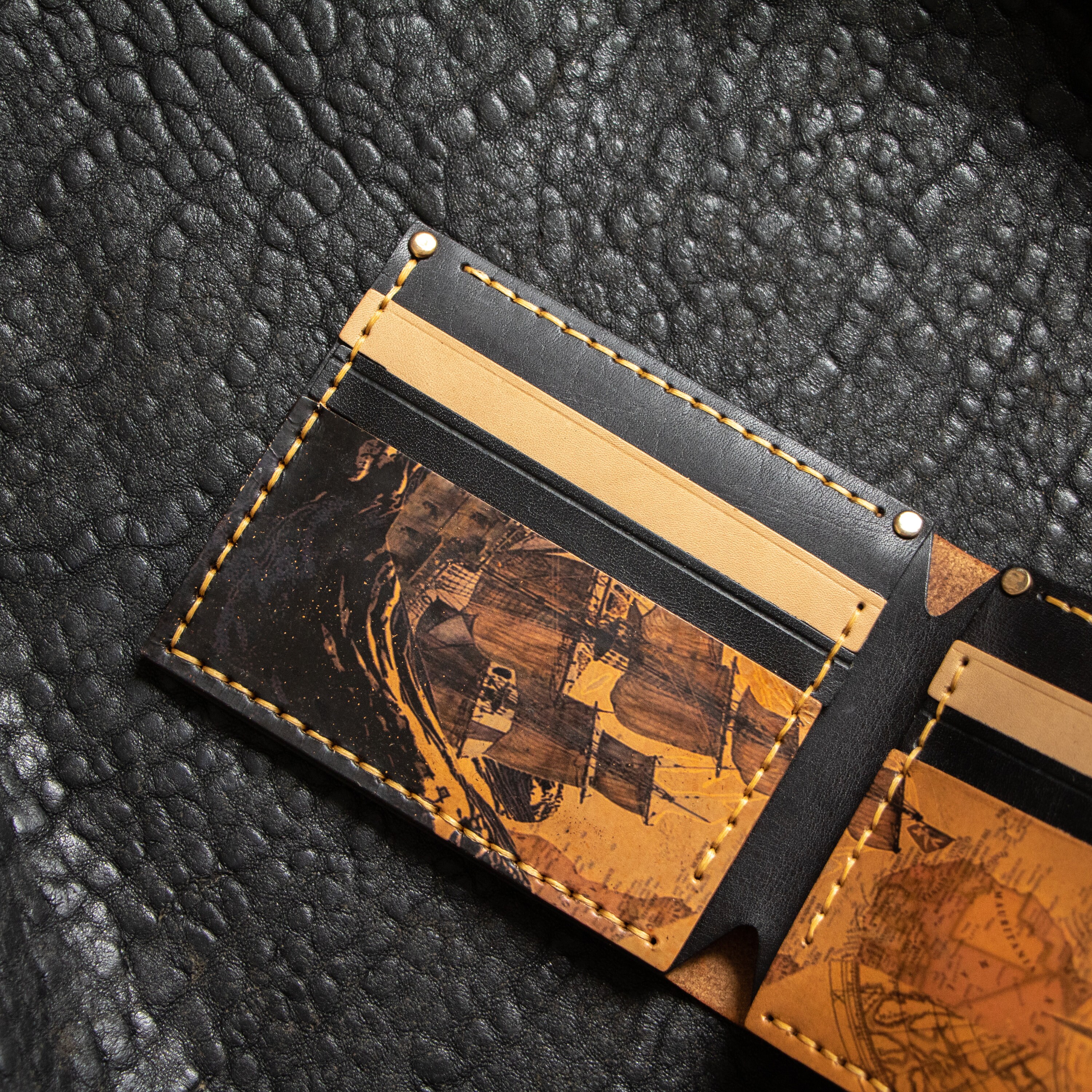 Handmade Leather Wallet With Nautical Map and Ship Design, Unique Gift ...