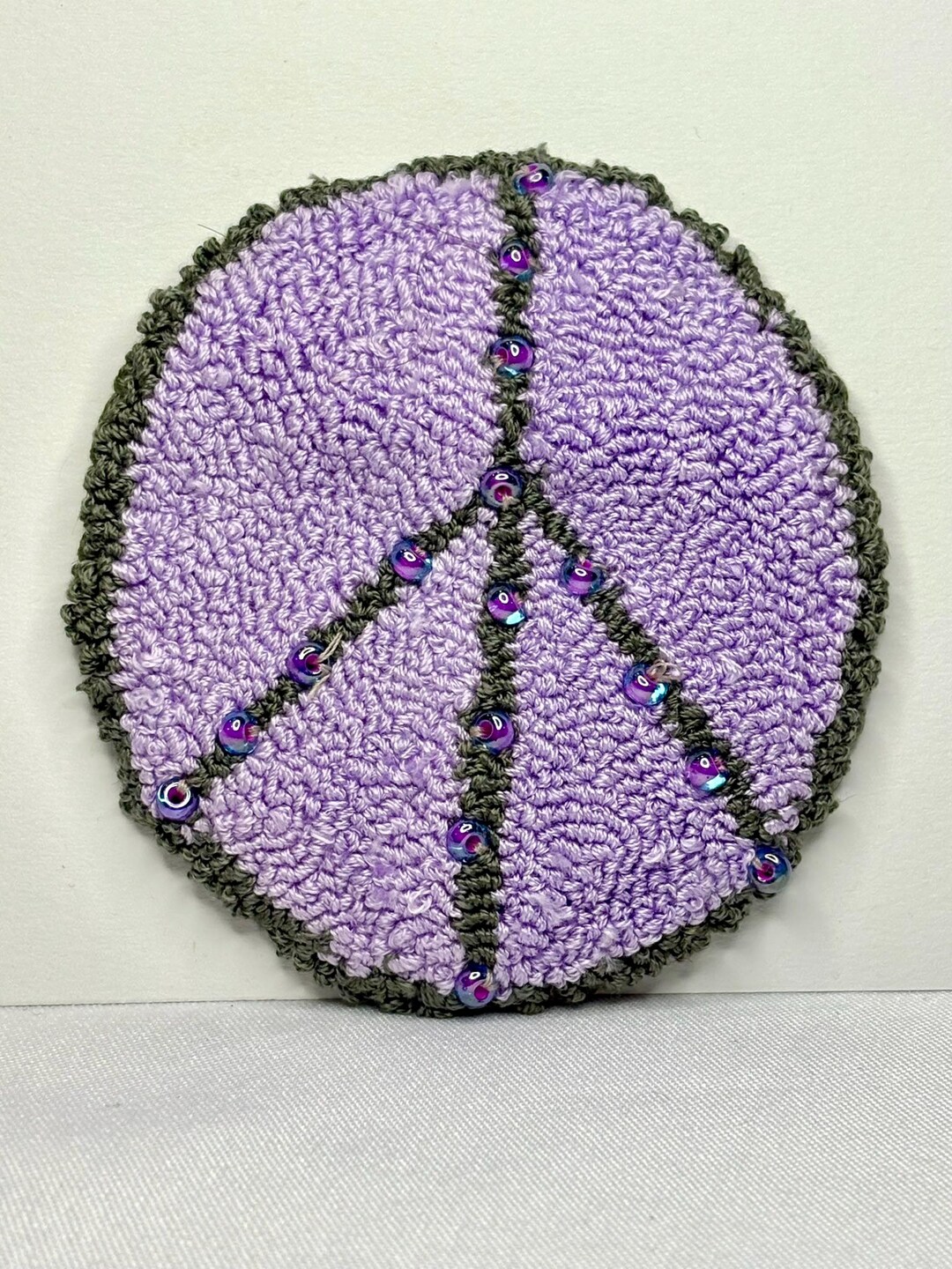 Punch Needle Peace Sign Pin/brooch - Gray on Lilac - Etsy