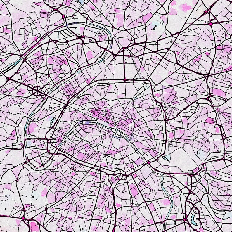 Printable Watercolor City Map, Custom City Map, Any Town, Personalized ...