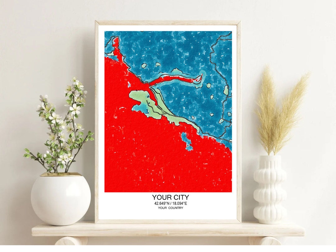 Printable Watercolor City Map, Custom City Map, Any Town, Personalized ...