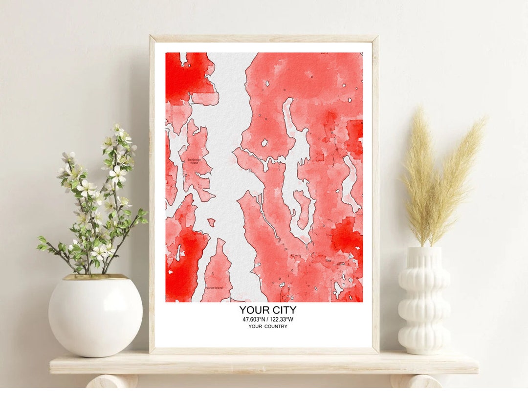 Printable Watercolor City Map, Custom City Map, Any Town, Personalized ...