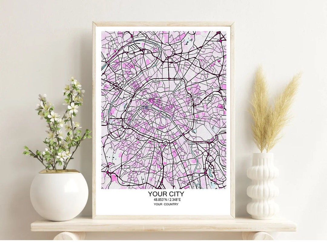 Printable Watercolor City Map, Custom City Map, Any Town, Personalized ...