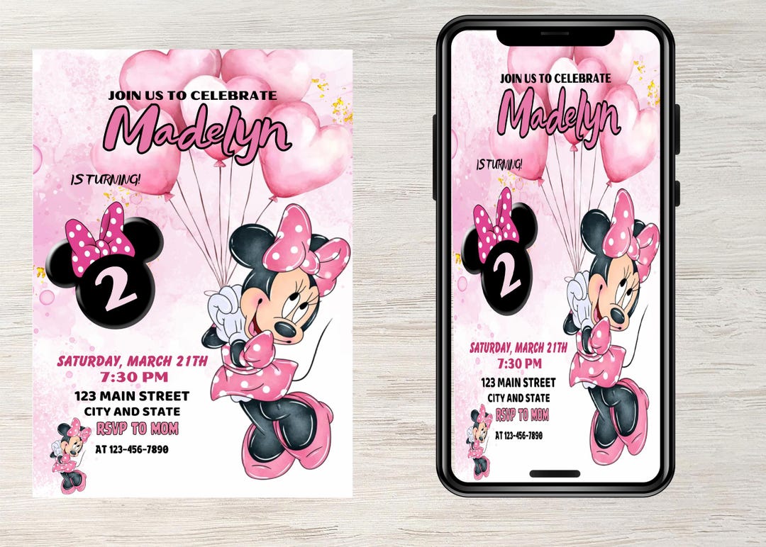 Editable Minnie Mouse Birthday Invitation,video Invitations, Smartphone ...