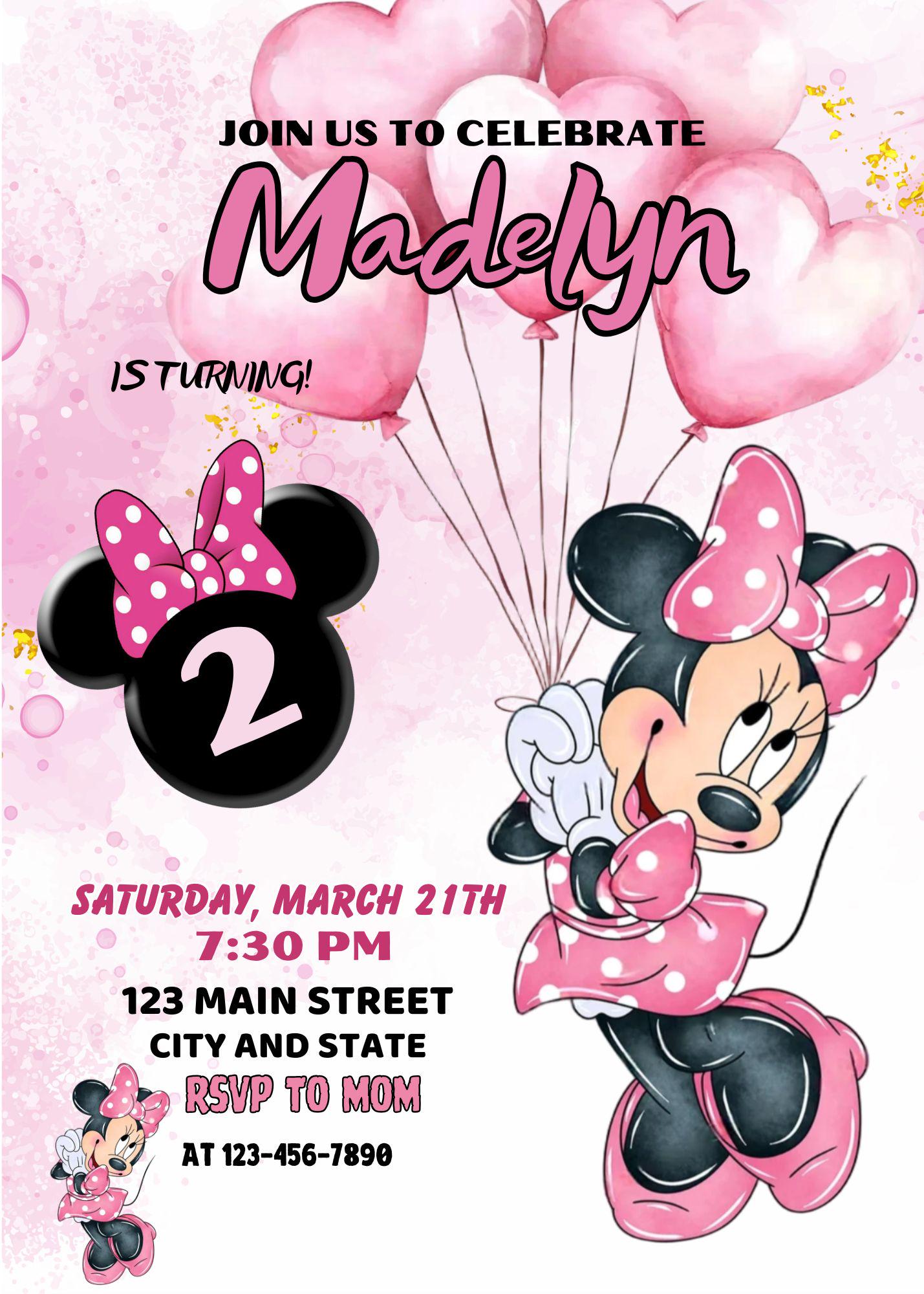 Editable Minnie Mouse Birthday Invitation,video Invitations, Smartphone ...