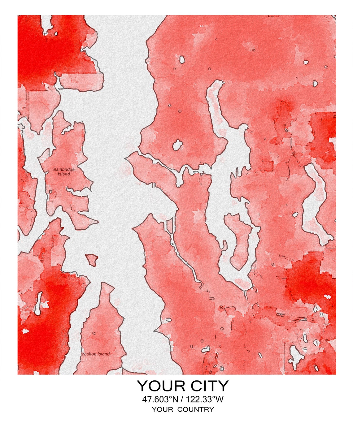 Printable Watercolor City Map, Custom City Map, Any Town, Personalized ...