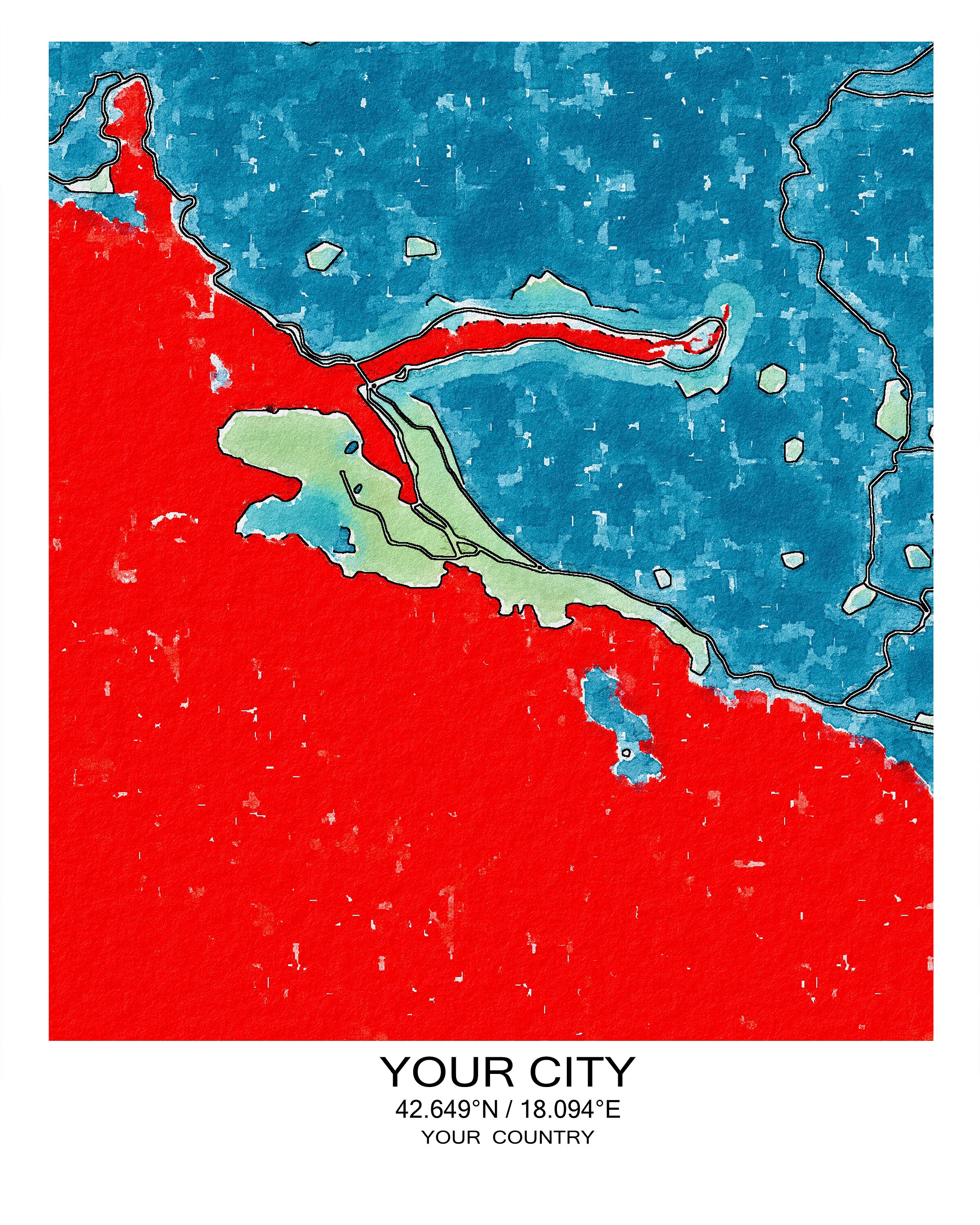 Printable Watercolor City Map, Custom City Map, Any Town, Personalized ...