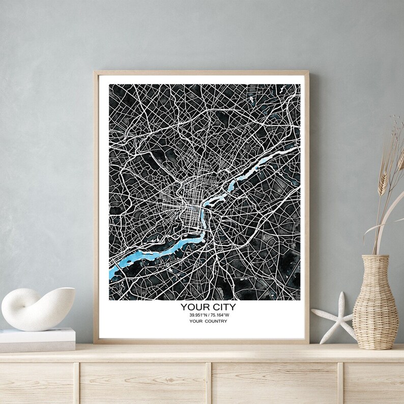 Printable Watercolor City Map, Custom City Map, Any Town, Any City ...
