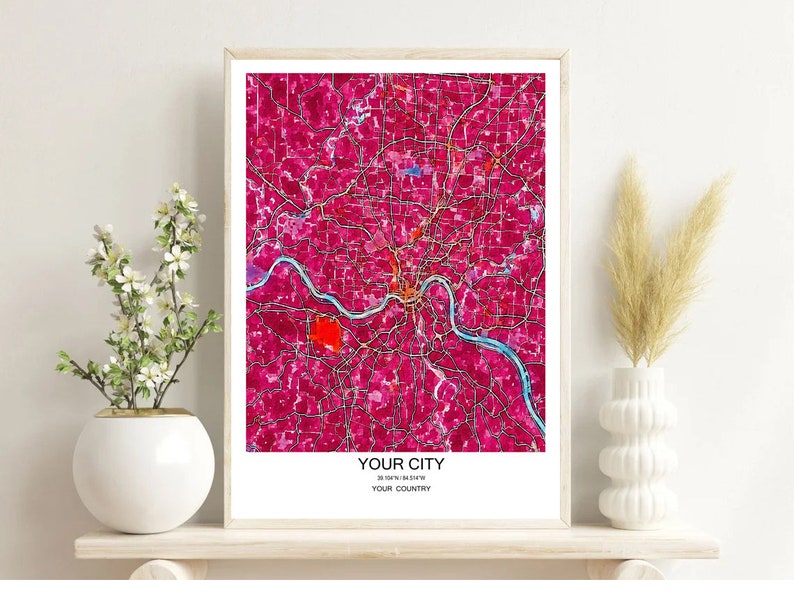 Printable Watercolor City Map, Custom City Map, Any Town, Personalized ...