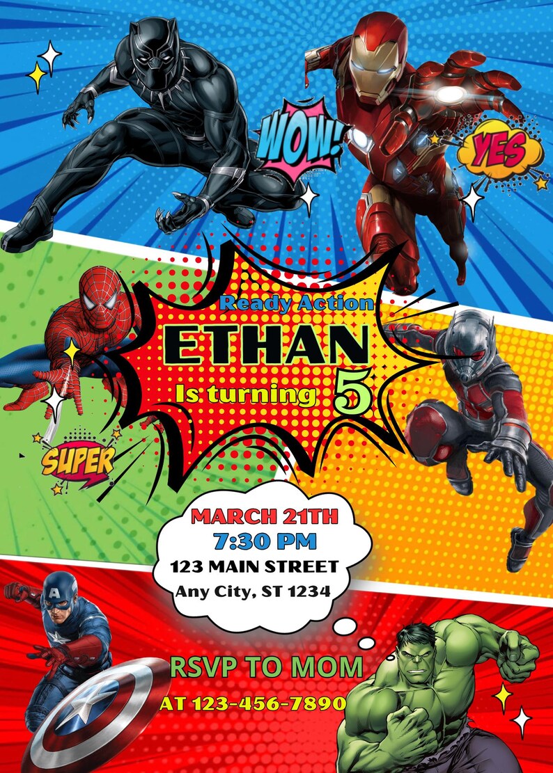 Avengers Birthday Invitation Boy Editable Template Calling Card ...