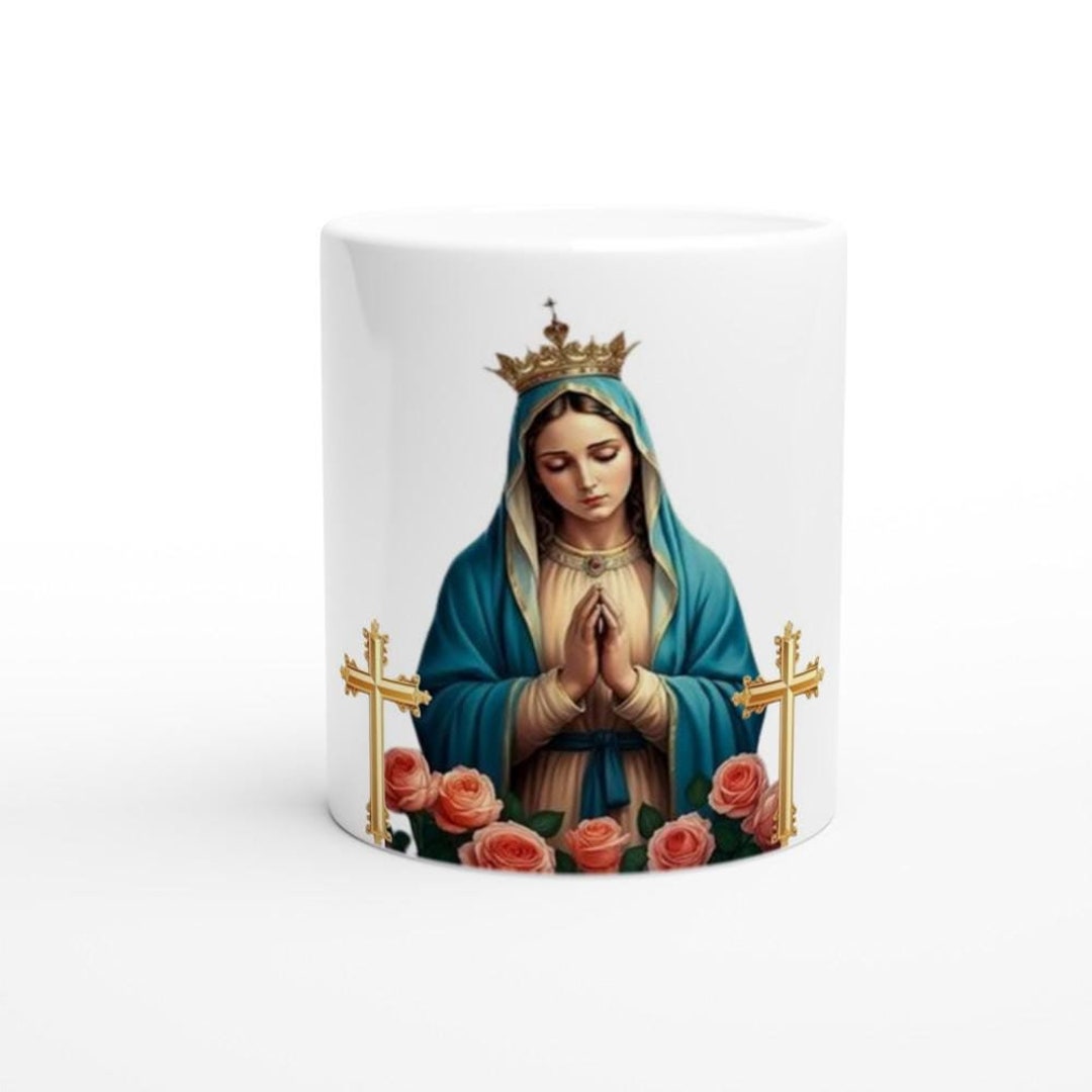 Virgin Mary Mug Religious Design With Roses and Crosses Perfect for ...