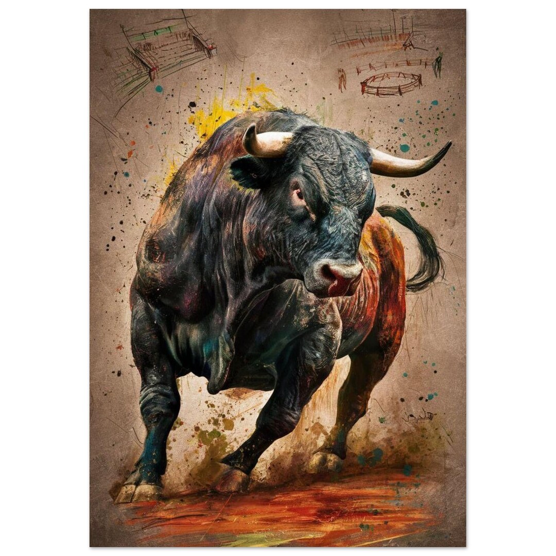 Bull Poster | Spanish Fighting Bull Wall Art | Rustic Animal Print ...