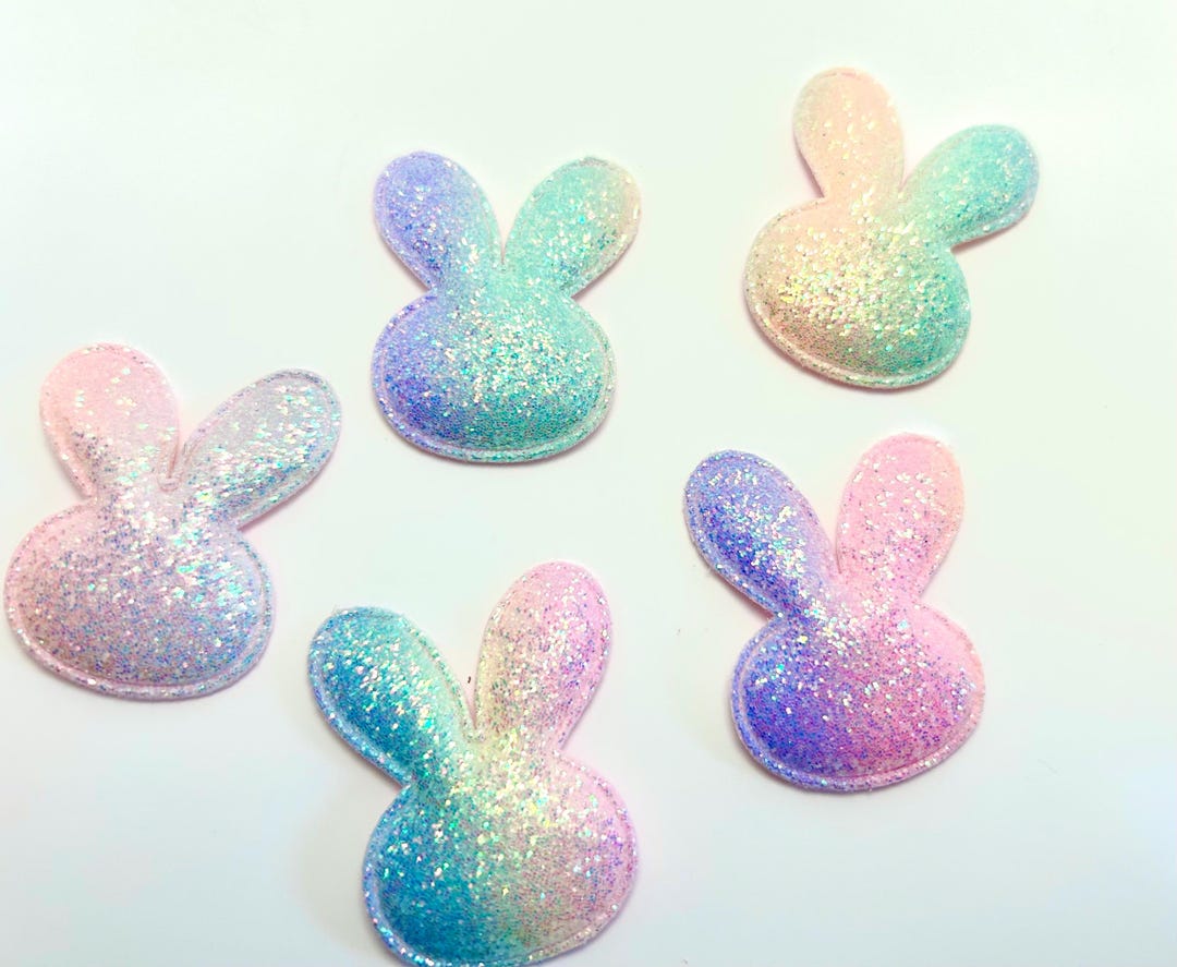 5 Iridescent Glitter Bunny Embellishments | Hair Bow Centers | Focal ...