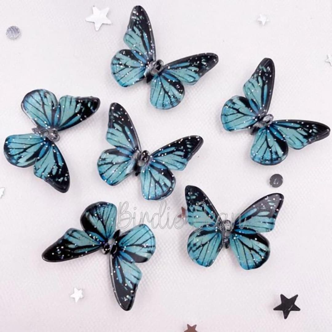 4 Blue Butterfly Acrylic Butterflies Embellishments Hair Bow Centers ...