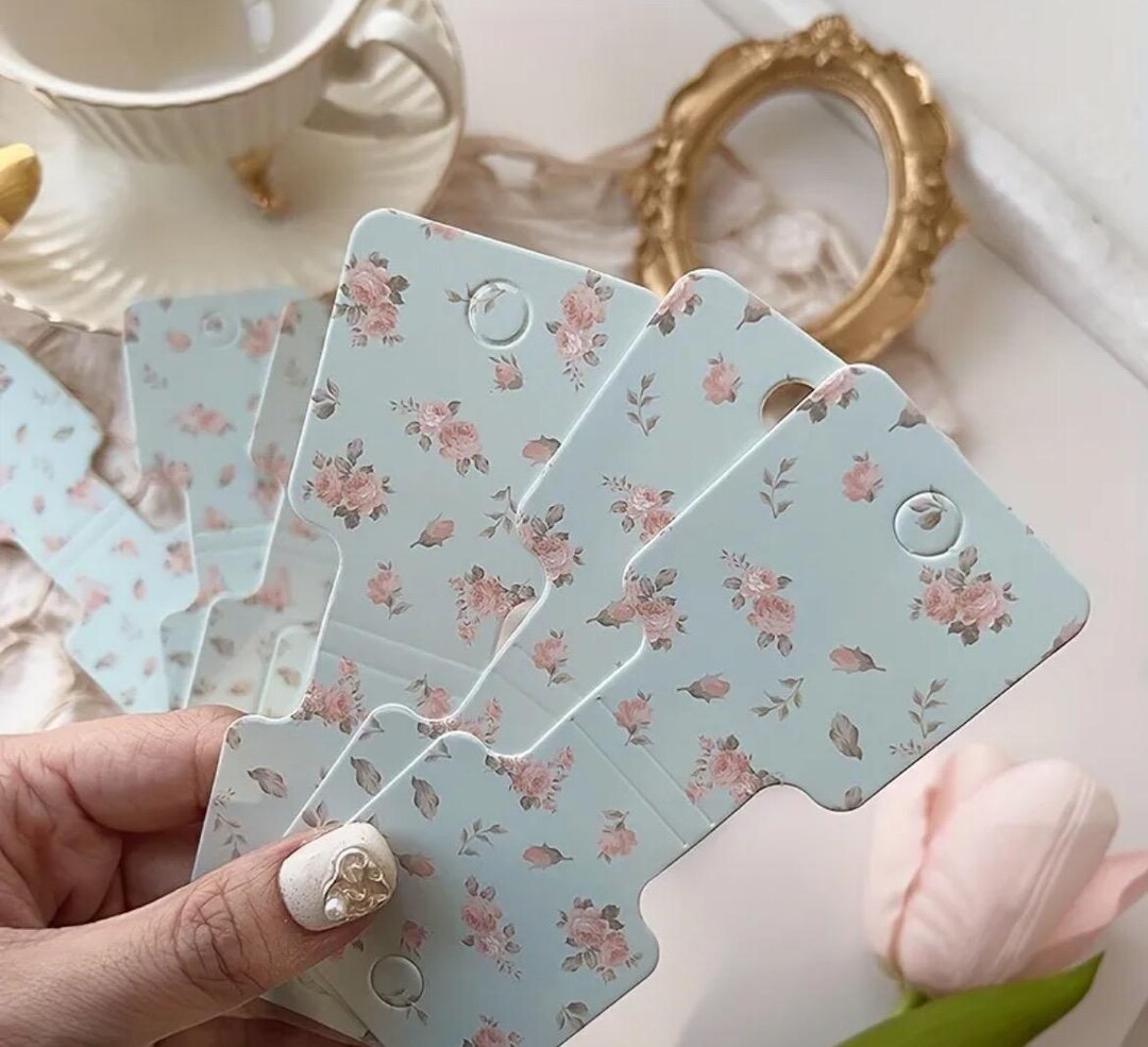 25 Shabby Blue Roses Hair Tie Cards | Bow Cards | Bracelet Packaging ...