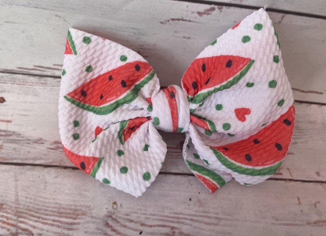 Handmade Little Girls Big Bow Watermelon Messy Bow Fabric Bows Fruit ...