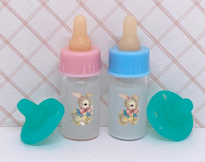 Miniature Glass Baby Bottle & Pacifier Set: Vintage Style Doll Display ...