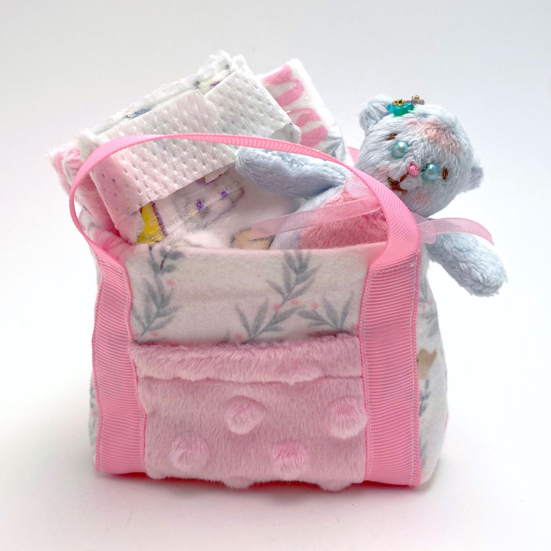 Mini Baby Doll Pink Diaper Bag Quilt Teddy Bear Cloth Diaper Display or ...