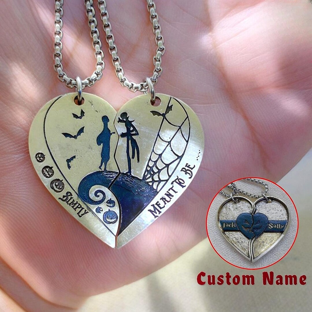 PREMIUM Handmade Jack Skellington and Sally Couple Necklace Silver 950 ...