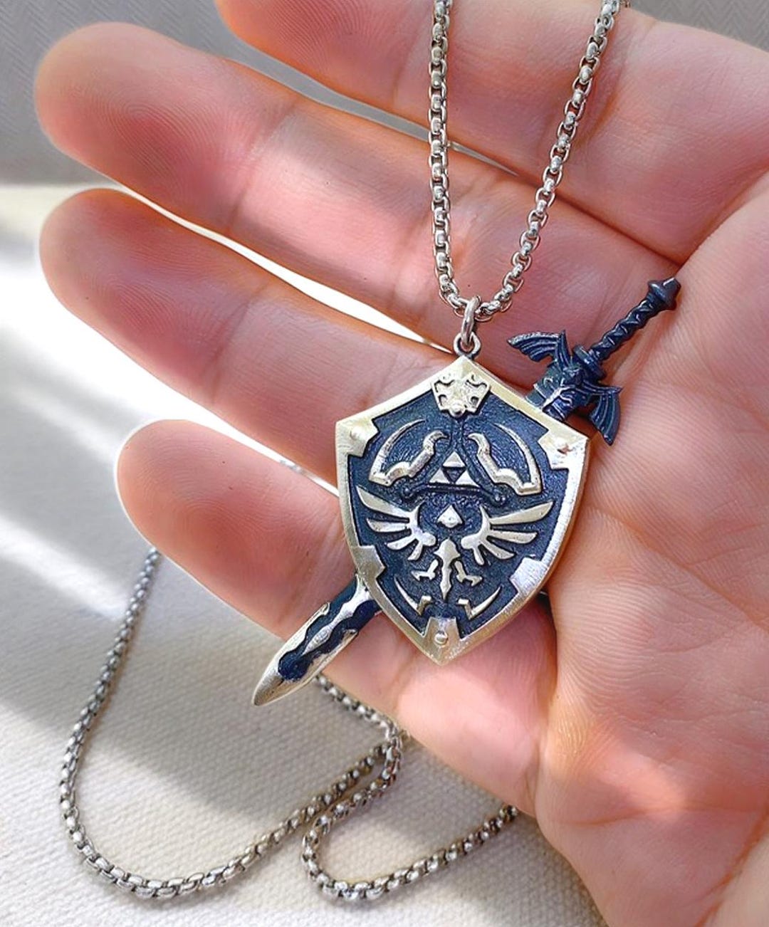 PREMIUM Fanmade Legend of Zelda Master Sword and Hylian Shield Necklace ...