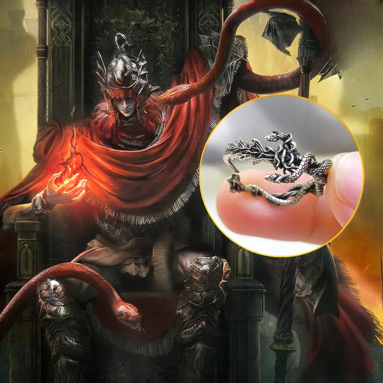 EXCLUSIVE Fanmade Messmer's Spear and Snake Silver Ring, Elden Ring ...
