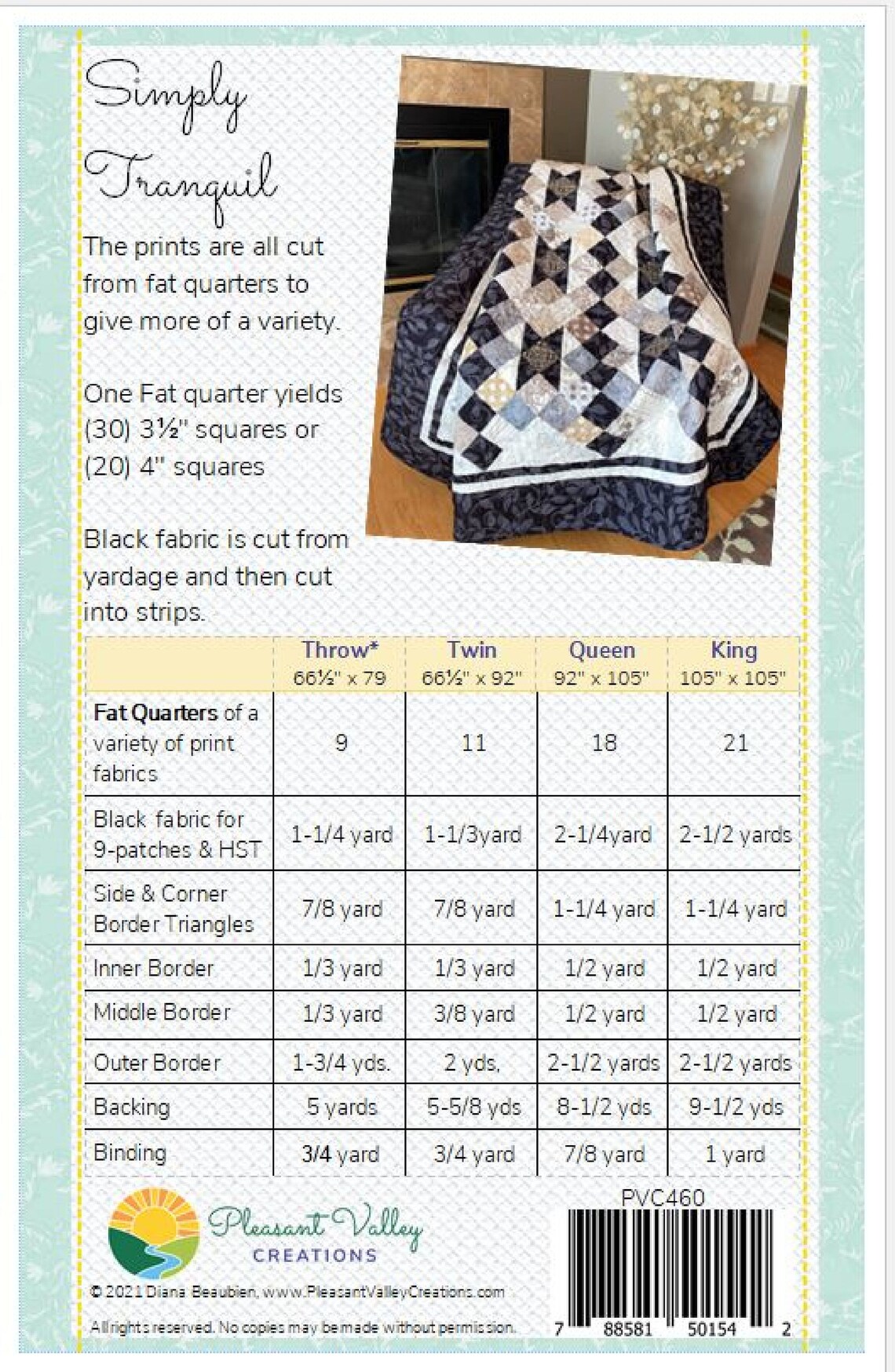 Original Simply Tranquil Digital Download Quilt Pattern #460 Easy 4 ...