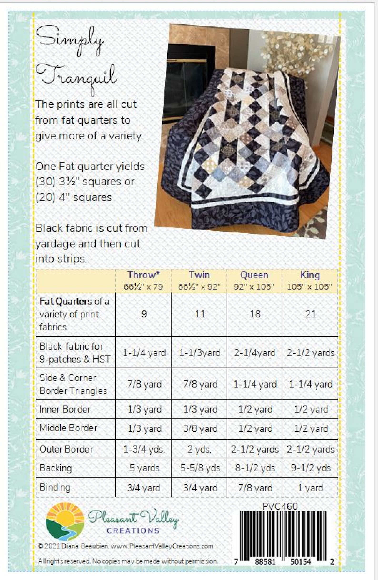 Original Simply Tranquil Digital Download Quilt Pattern #460 Easy 4 ...