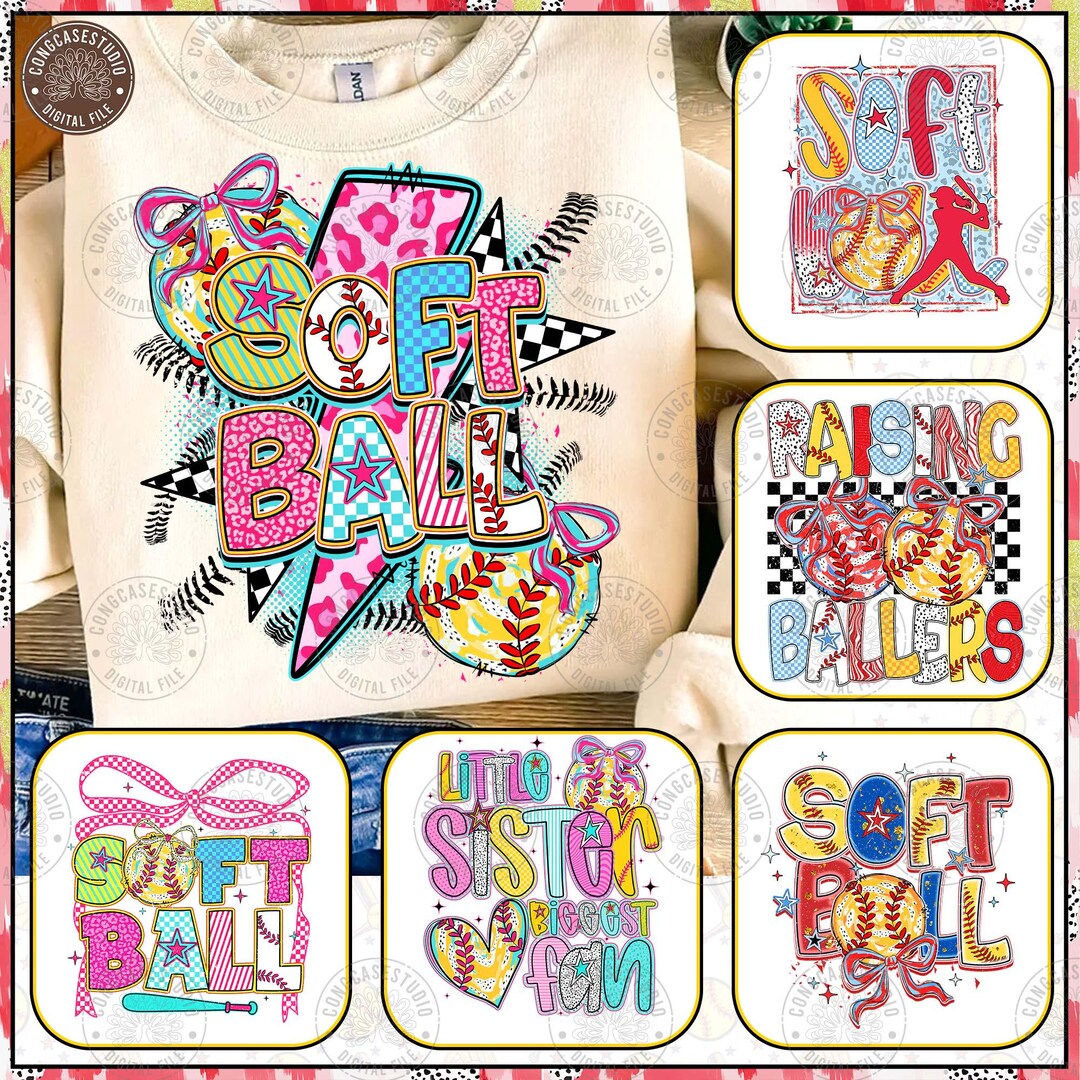 6 Softball Brushstroke Bundle Png, Softball Girl Shirt, Softball Png ...