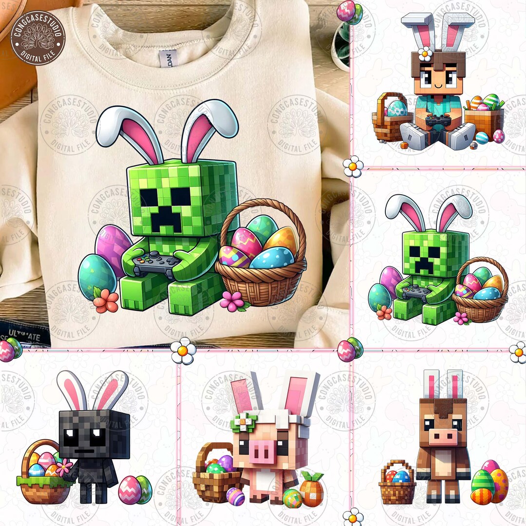 Character Easter Png Bundle, Retro Easter Png, Happy Easter Png, Gamer ...