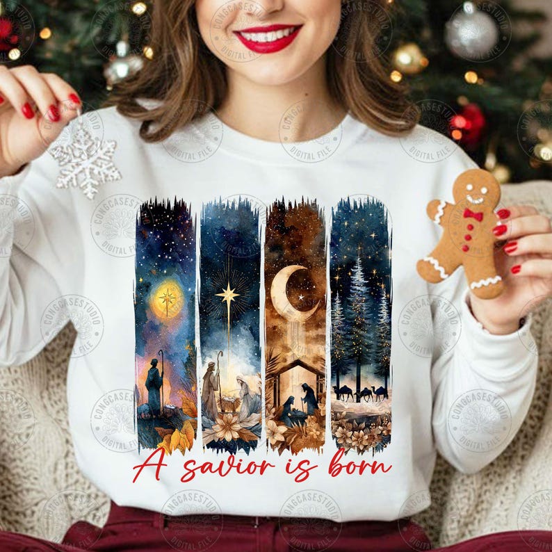 A Savior is Born PNG: Christian Nativity Bow Design, Coquette Manger ...
