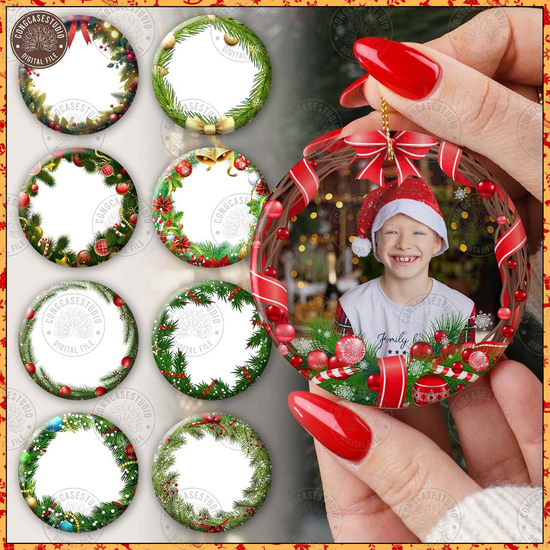 Christmas Photo Ornament Png, Custom Photo Ornament Canva Editable ...