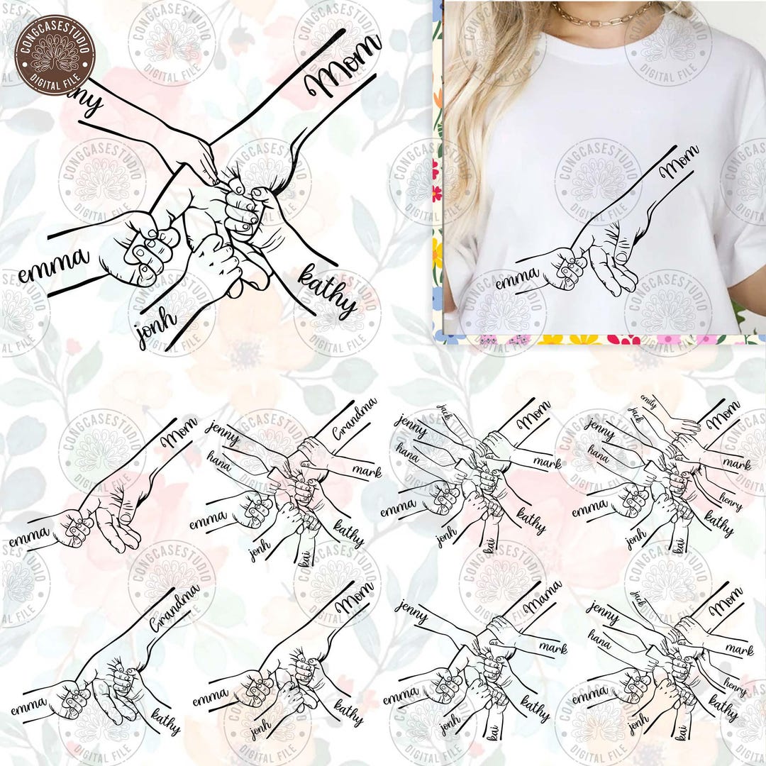 Custom Name Hand Kid Names Png, 1-10 Hands Mom/ Grandma and Childs Png ...