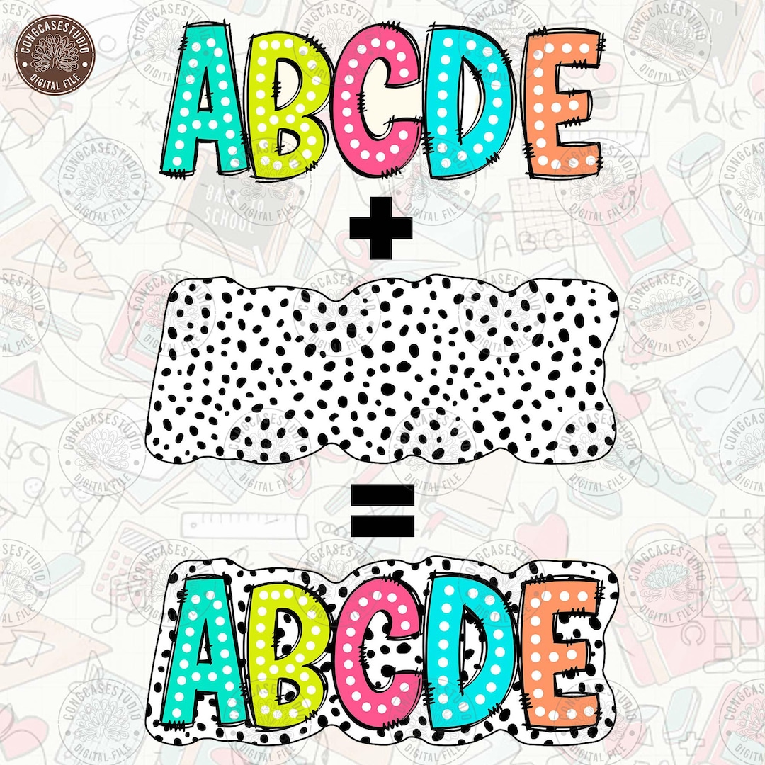 5 Alpha Sets Bright Color Palette Alpha Doodle Dots Letters PNG Bundle ...