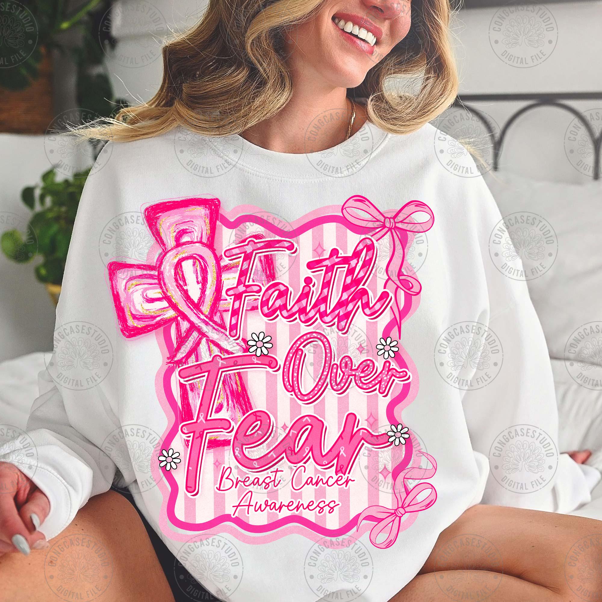Preppy Breast Cancer Awareness PNG: Faith Over Fear Coquette Design ...